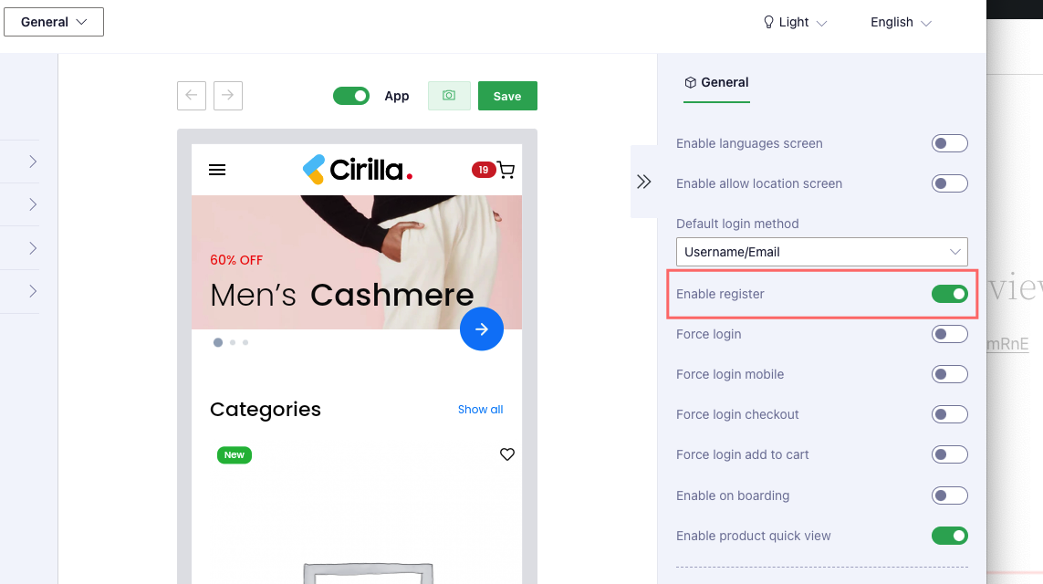 Enable / Disable register – Appcheap