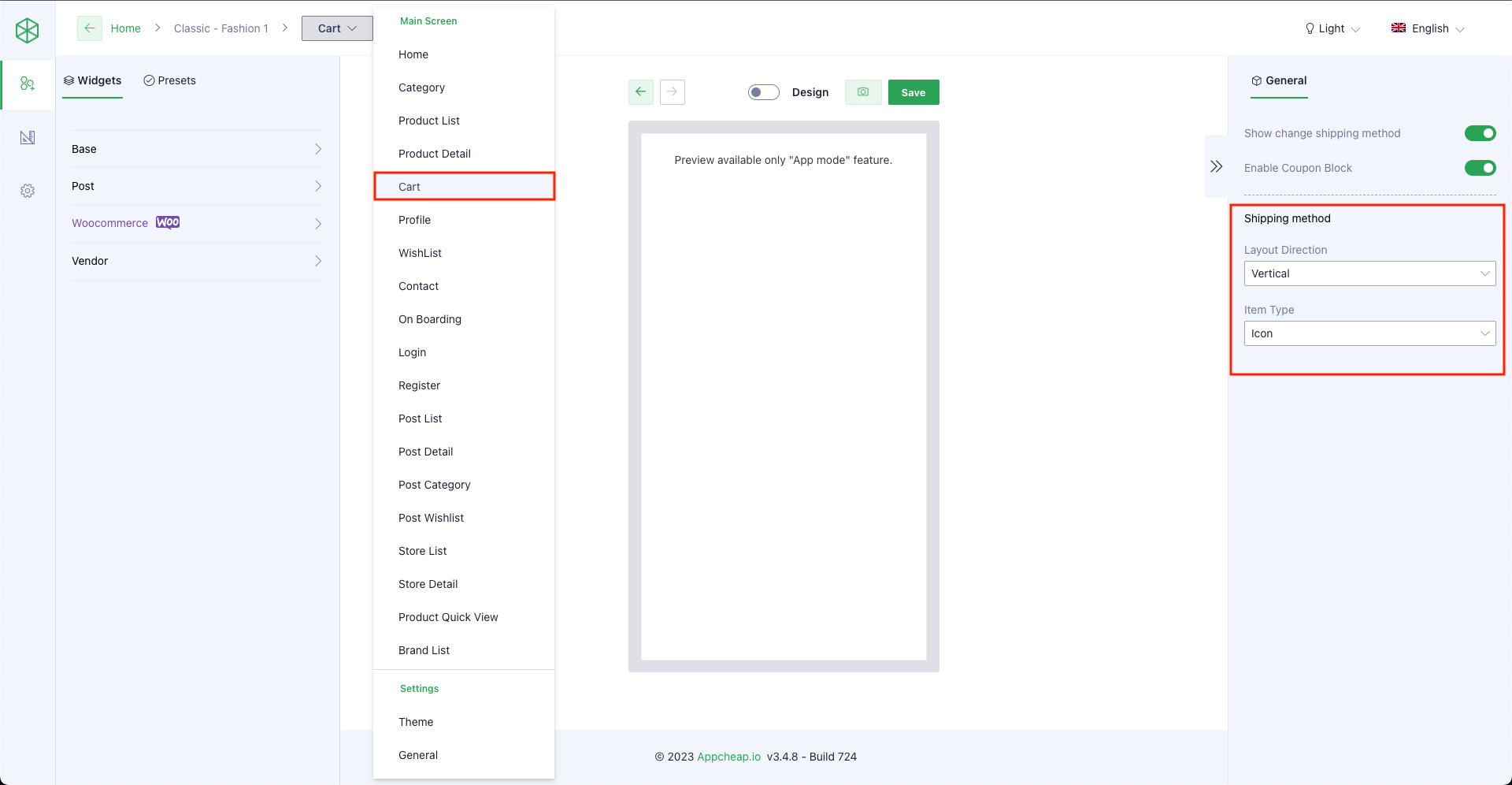 Add vertical shipping layout – Appcheap